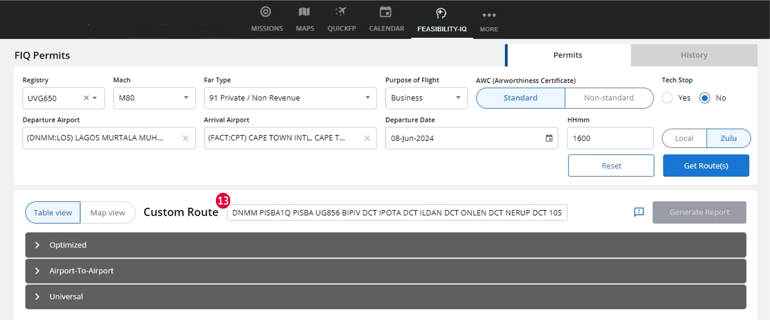 Overflight and Landing Permit Information for a Flight Route in ...