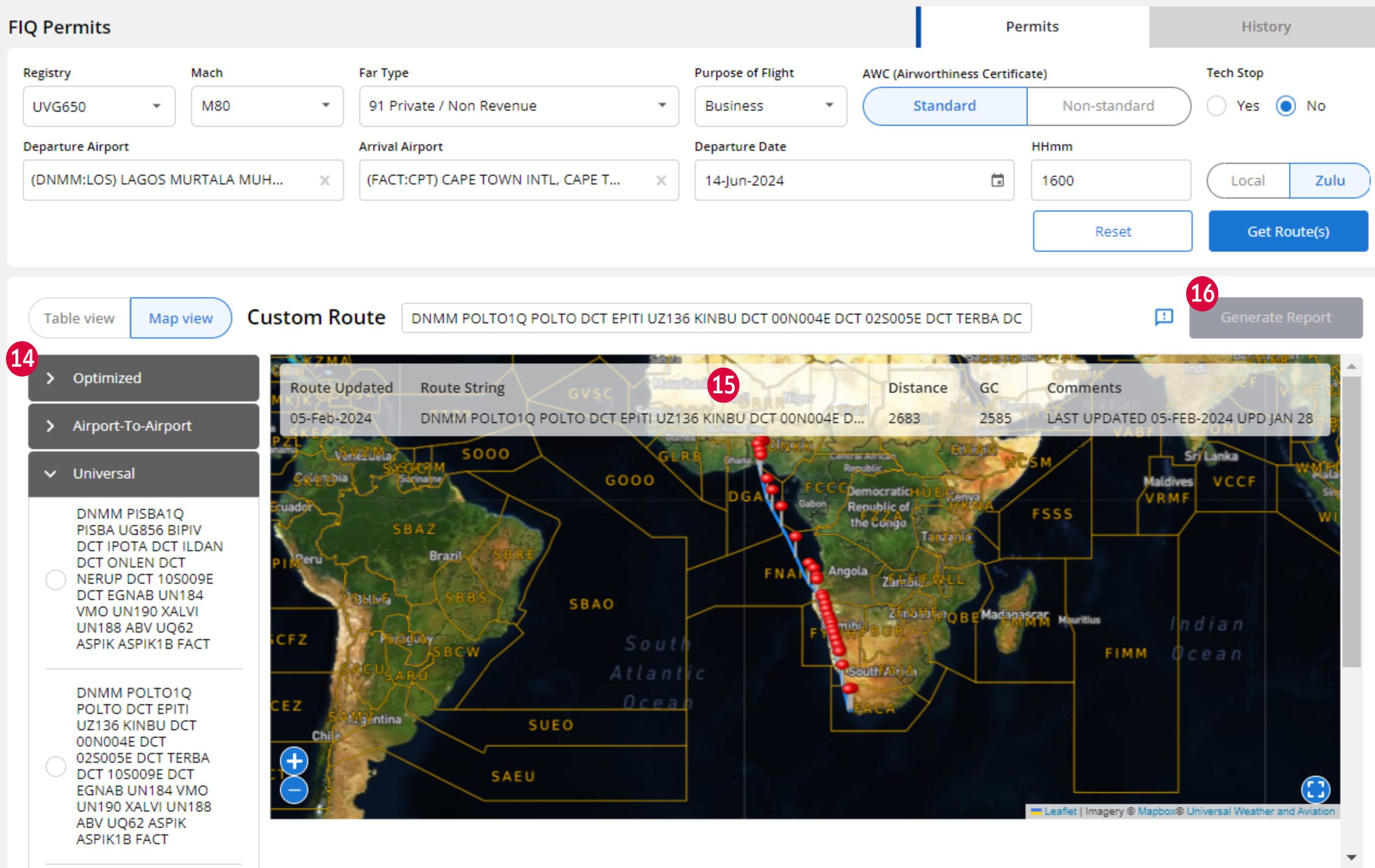 Overflight and Landing Permit Information for a Flight Route in ...